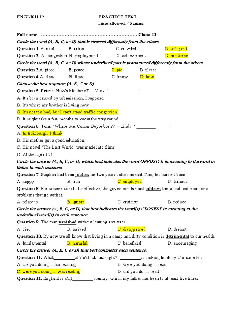 English 12 - Practice Test (Unit 1 - 3) | PDF | Ernest Hemingway