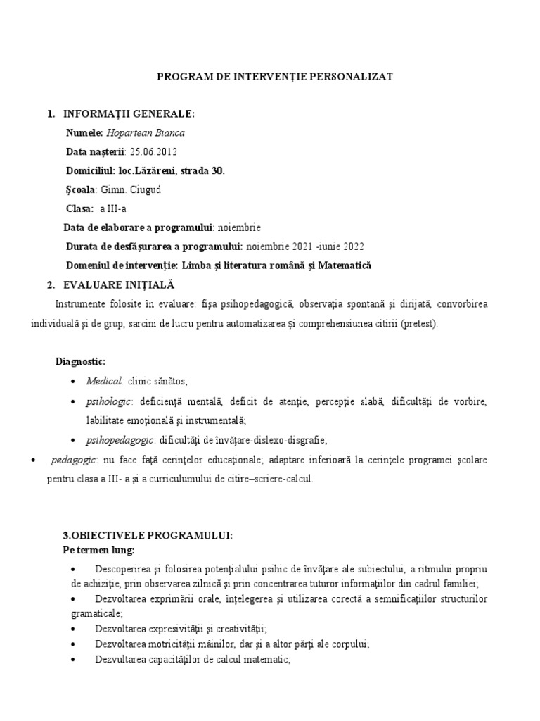 Plan de Interventie | PDF