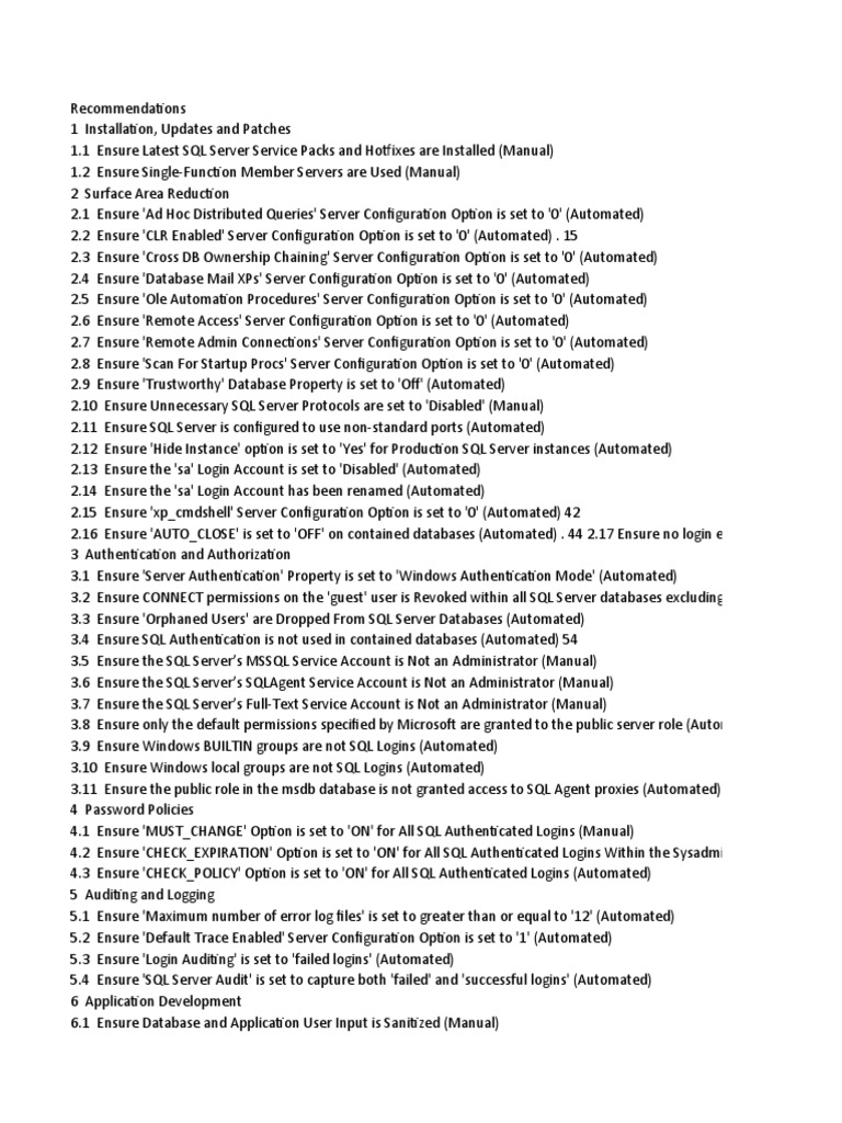 CIS Microsoft SQL Server 2016 Benchmark v1.3.0 | PDF | Microsoft Sql ...