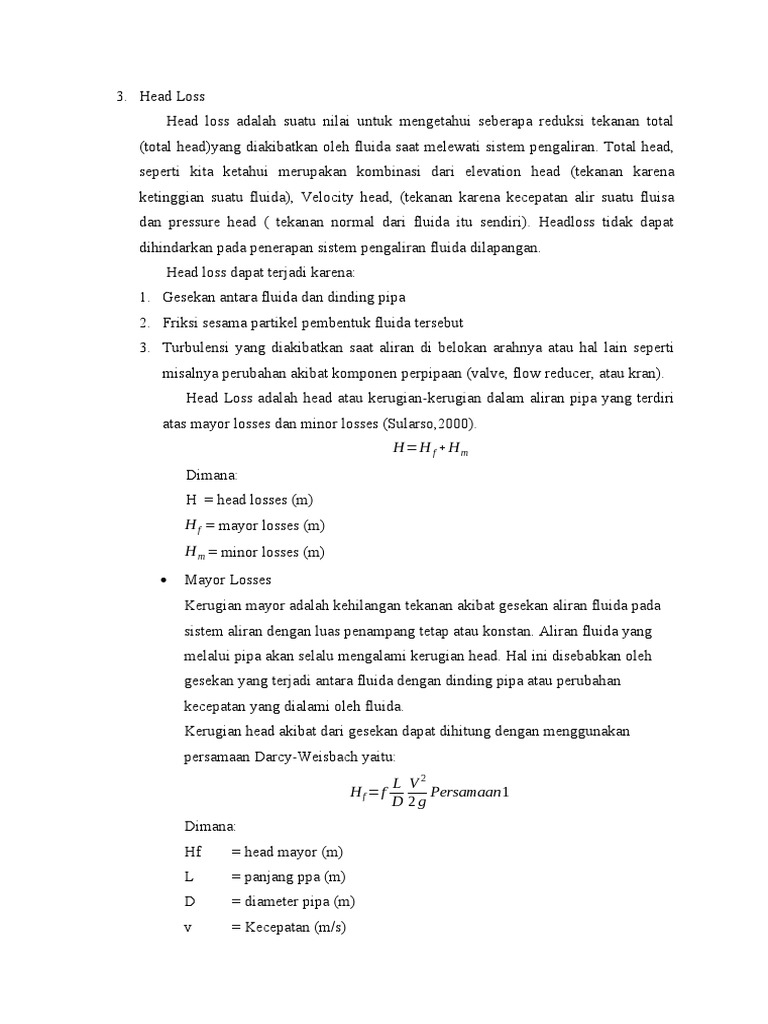Definisi dan Jenis Head Loss | PDF