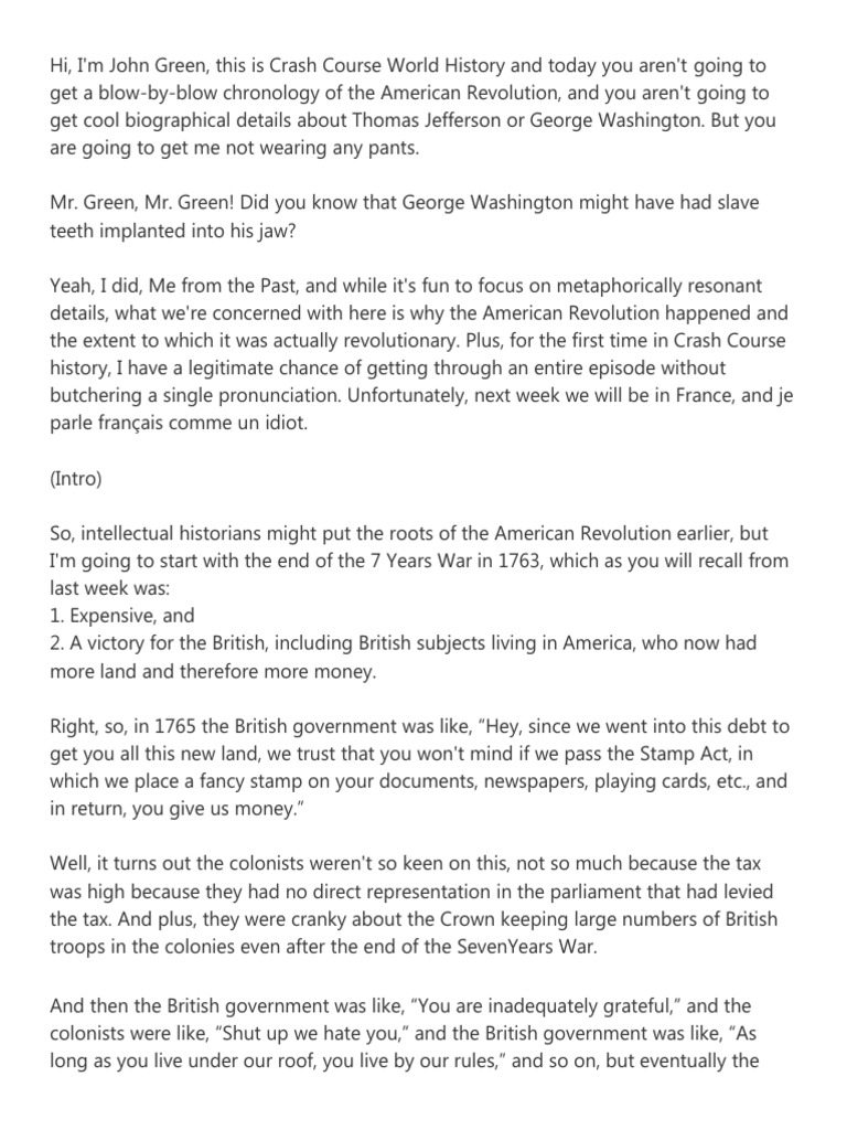 Crash Course World History Episode 28 Tea, Taxes, and The American ...