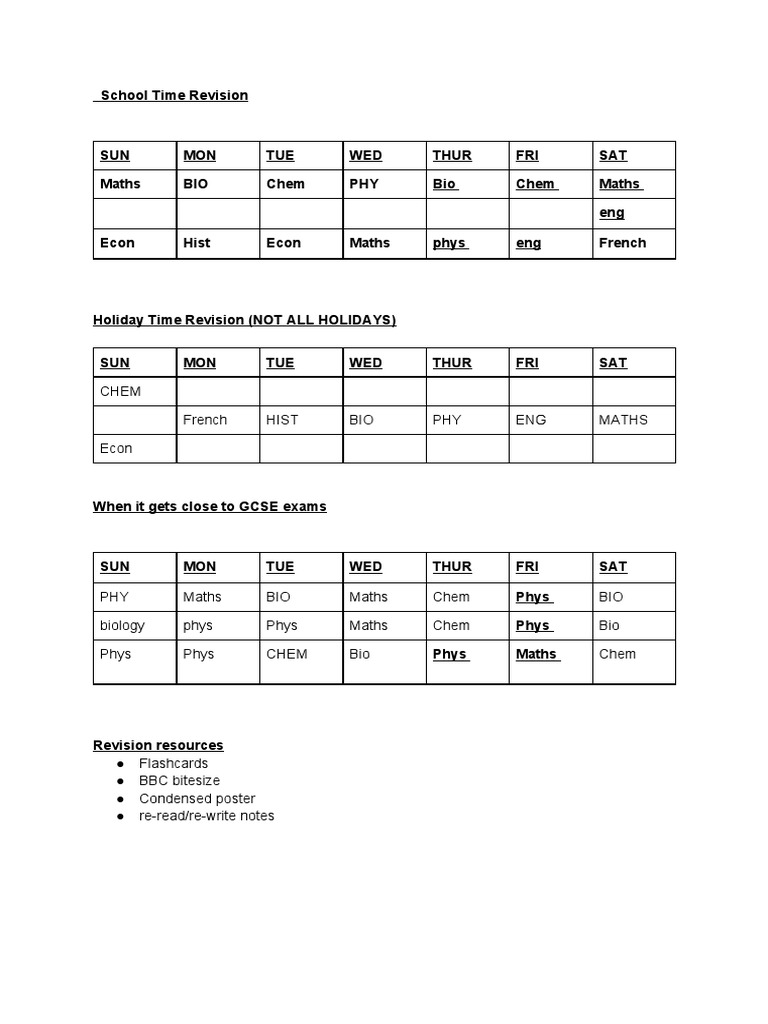 GCSE Revision Timetable | PDF