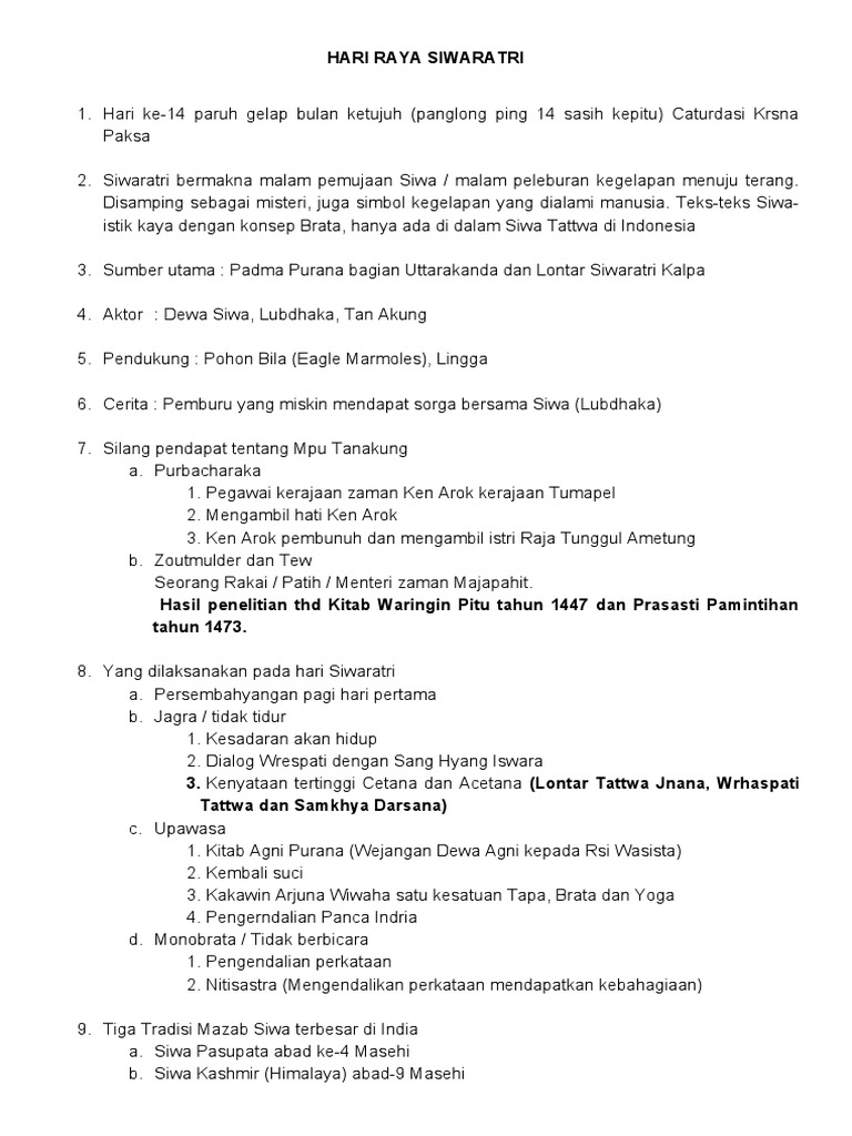 Hari Raya Siwaratri | PDF