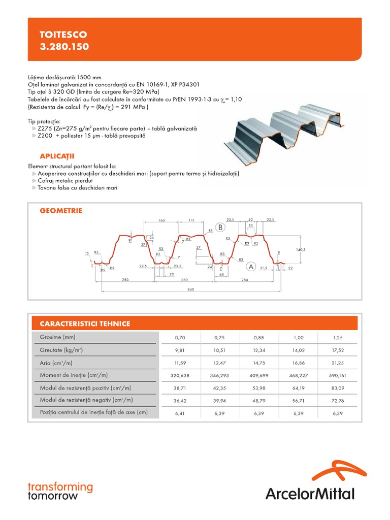 Arcelormittal Table Cutate Arval Toitesco 3280150 | PDF