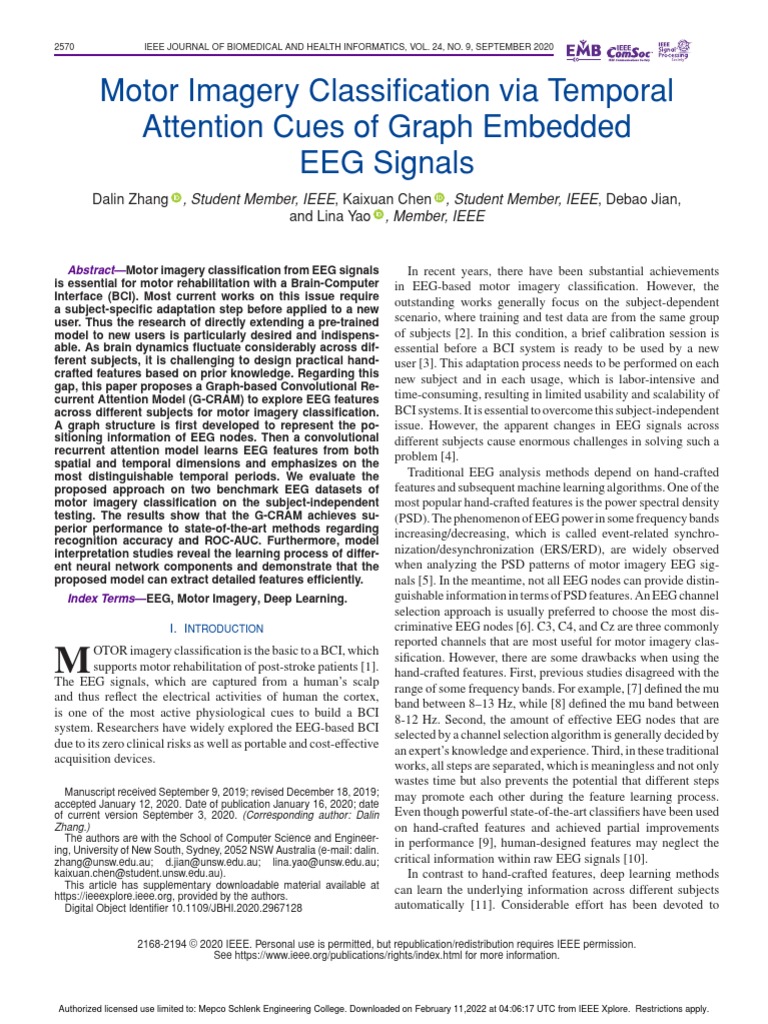 Motor Imagery Classification Via Temporal Attention Cues of Graph Embedded EEG Signals | PDF ...