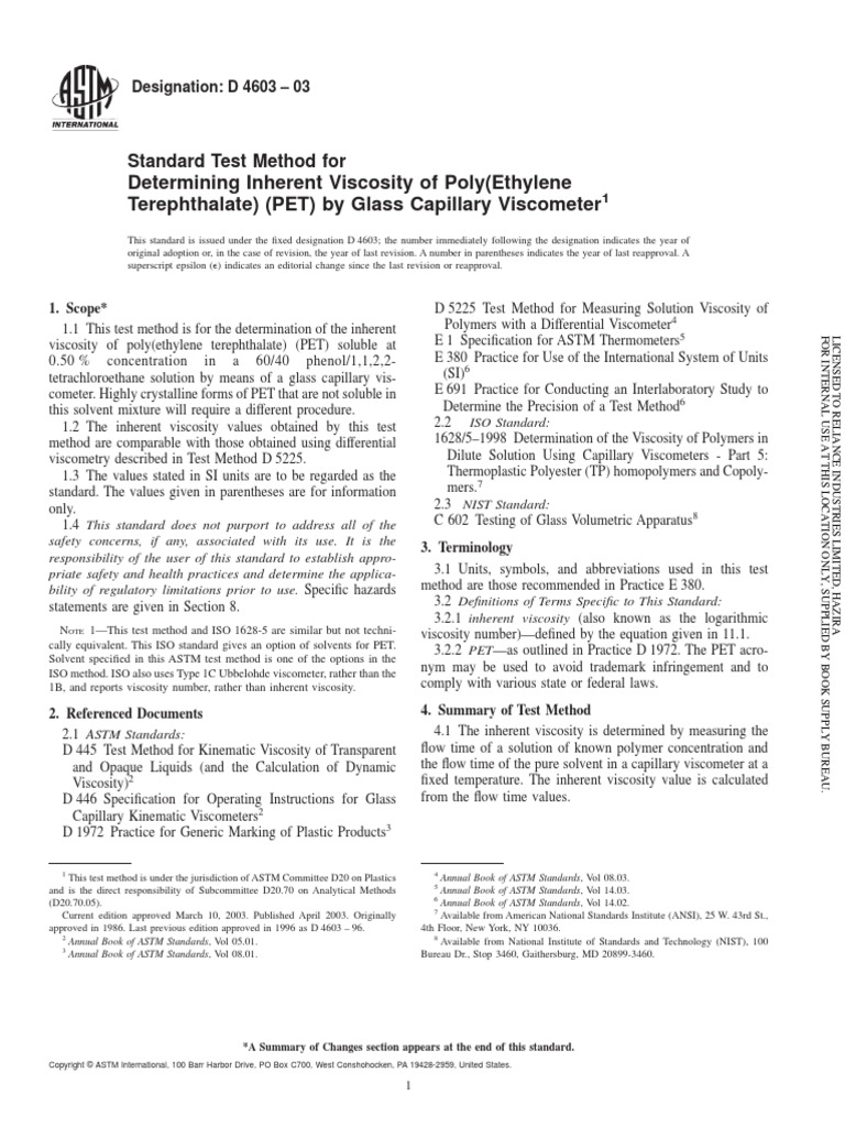 Astm D4603 - Iv | PDF | Viscosity | Polymers