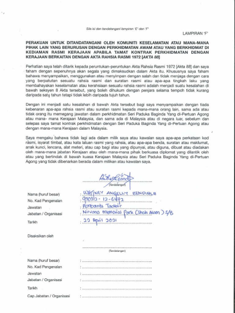 Borang Perakuan Akta Rahsia Rasmi 1972 | PDF