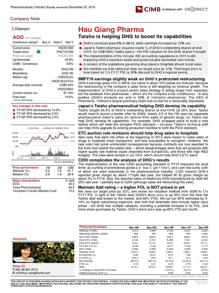 Hau Giang Pharma: Taisho Is Helping DHG To Boost Its Capabilities | Descargar gratis PDF ...