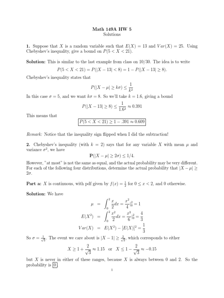 Chebyshevs Inequality - Problemspdf | PDF | Probability Density Function | Expected Value