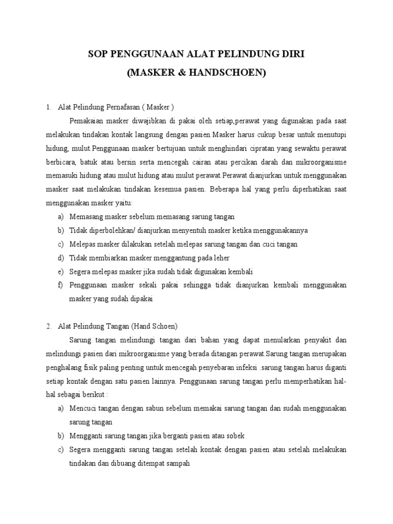 Nur Bintoro - NIM P07120420011 - Tugas EBN SOP Penggunaan Alat Pelindung Diri | PDF