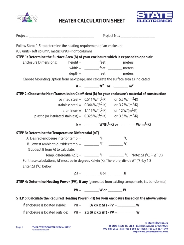 Heater Calculation Sheet | PDF | Temperature | Area