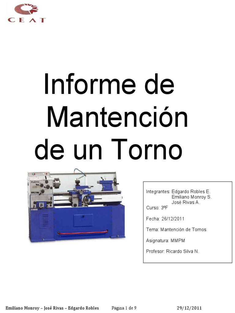 Informe de Mantencion Basica de Tornos | PDF | Herramientas | Ingeniería mecánica