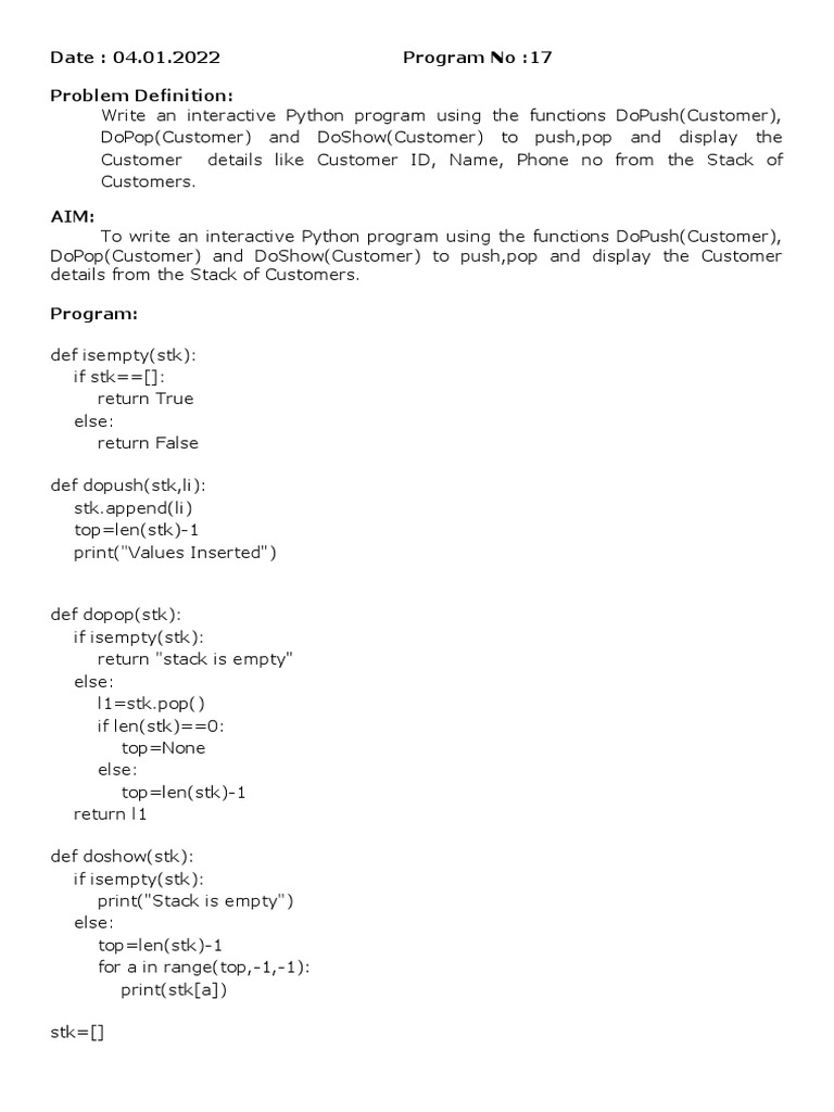 Program No 17 Stack Operation | PDF