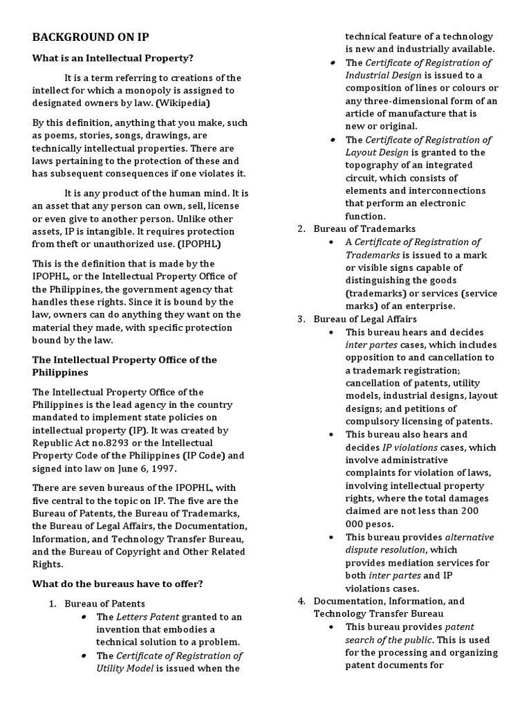 Background On Ip: Industrial Design Is Issued To A | PDF | Intellectual ...