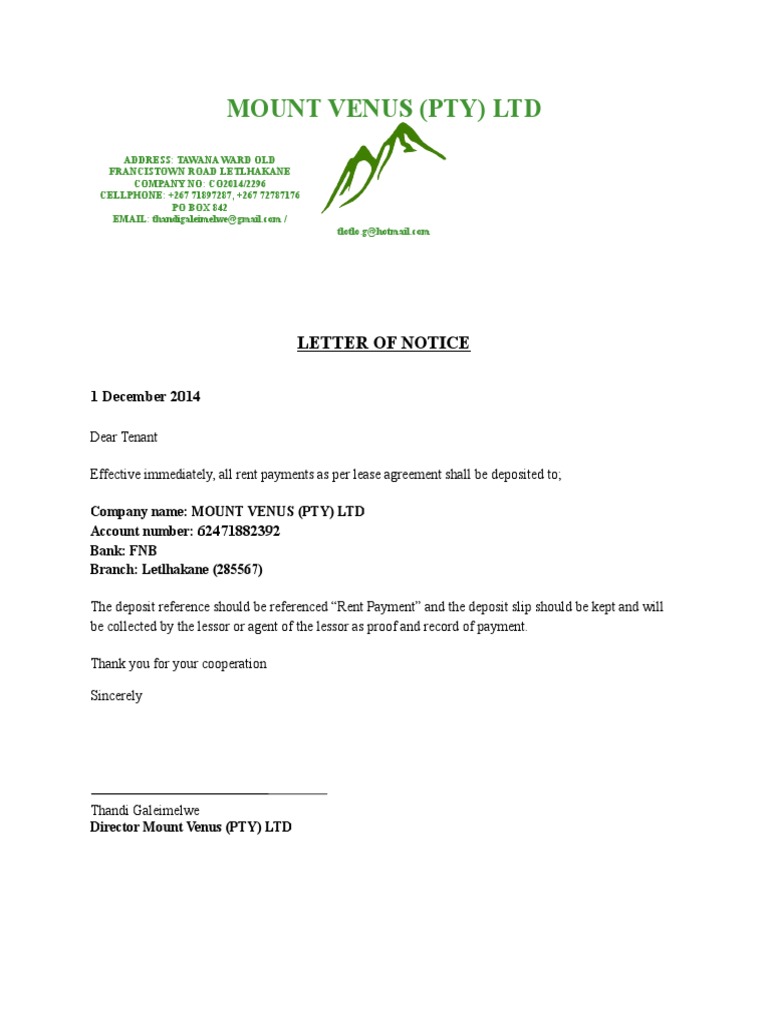 MOUNT VENUS Letter of Notice | PDF | Business