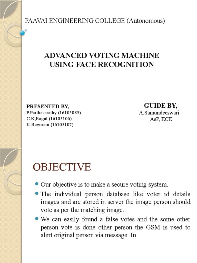 Advanced Voting Machine Using Face Recognition | PDF | Electronic ...