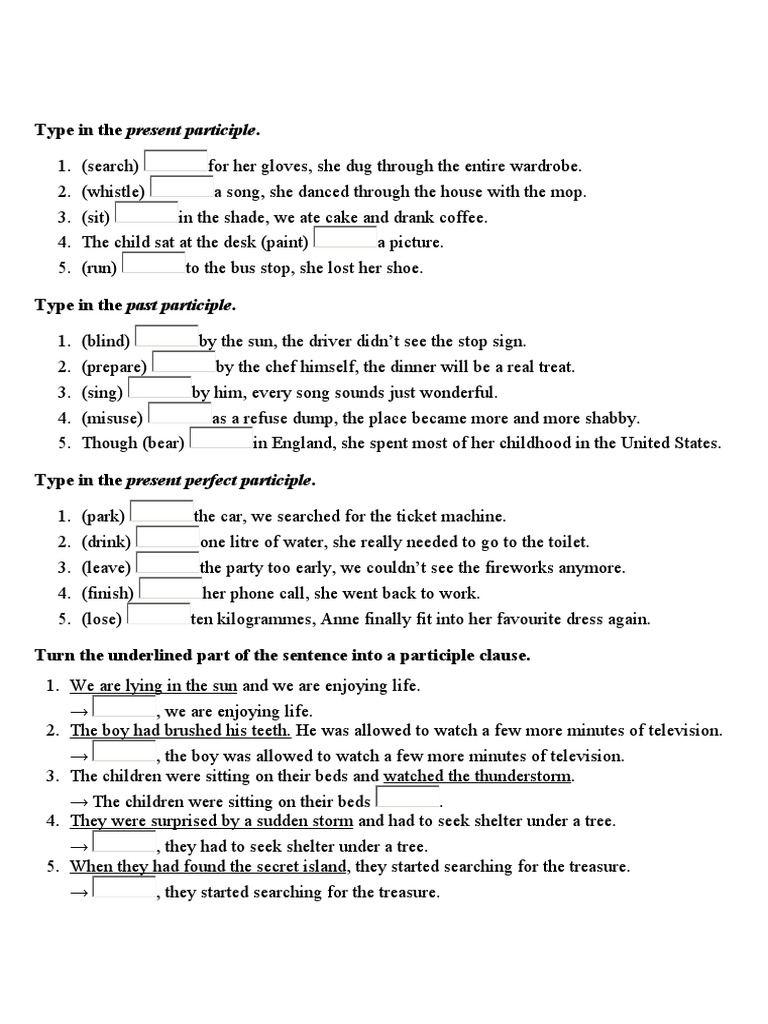 Present Participles, Past Participles and Present Perfect Participles ...