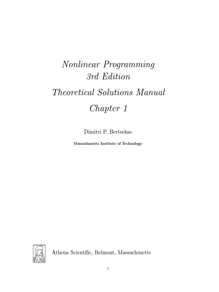 Nonlinear Programming 3rd Edition Theoretical Solutions Manual | PDF ...