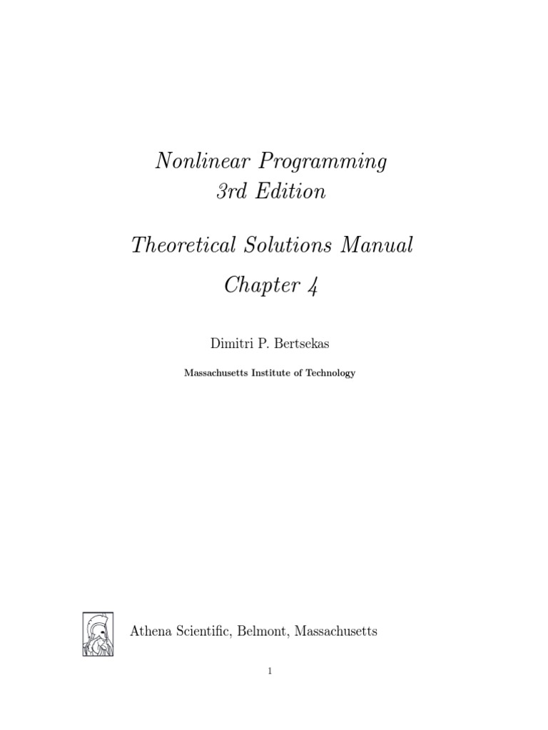 Nonlinear Programming 3rd Edition Theoretical Solutions Manual | PDF ...
