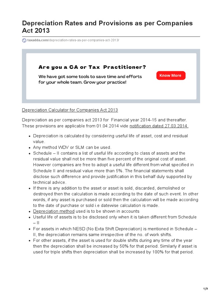 Depreciation Rates and Provisions As Per Companies Act 2013 | PDF ...