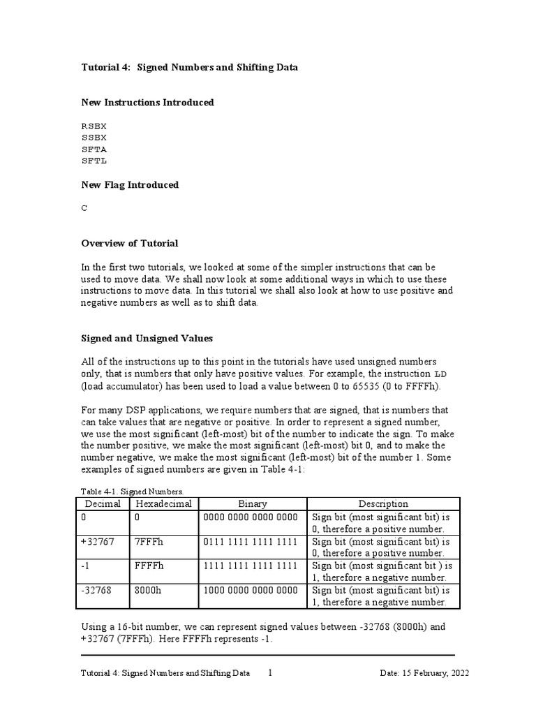 Tutorial 4: Signed Numbers and Shifting Data New Instructions ...