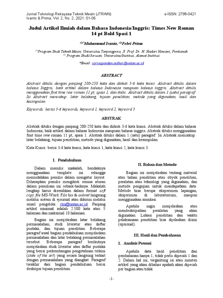 Template Artikel Jurnal JTRAIN | PDF