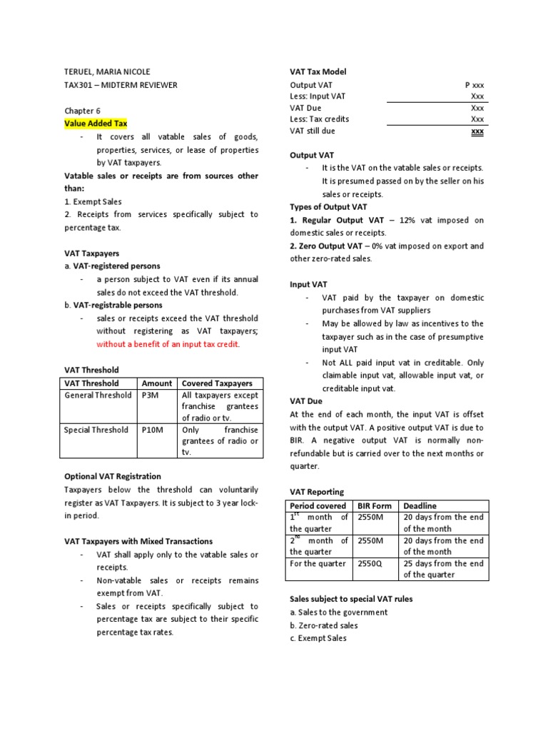 Tax 301 - Midterm Activity 1 | PDF | Value Added Tax | Taxes