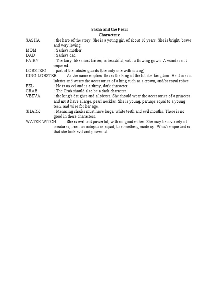 Sasha and The Pearl Drama Script | PDF