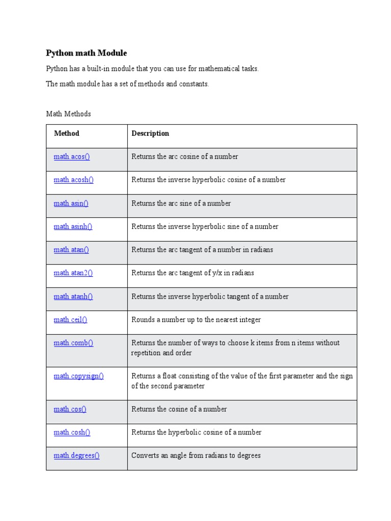 Python Math Module | Download Free PDF | Trigonometric Functions | Variance