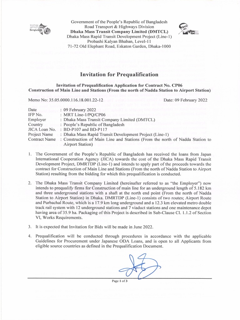 Invitation For Prequalification CP05 - 06 | PDF