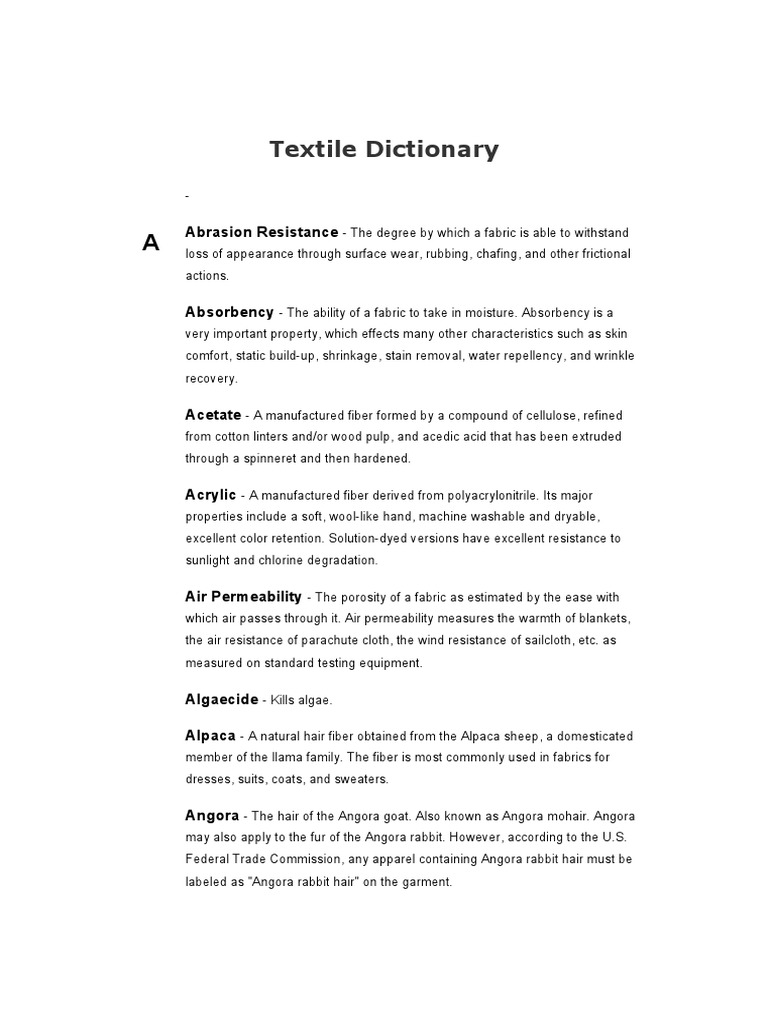 Textile Dictionary: Abrasion Resistance | PDF | Textiles | Knitting