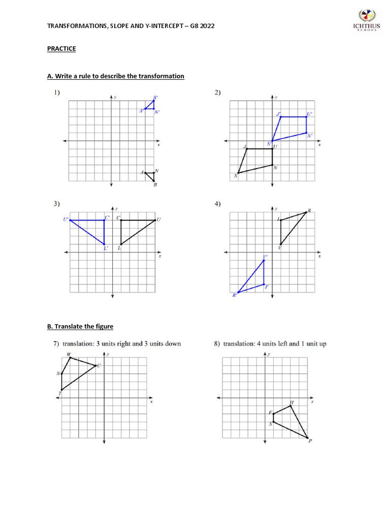 Practice Transformation and Slope Intercept Form | PDF
