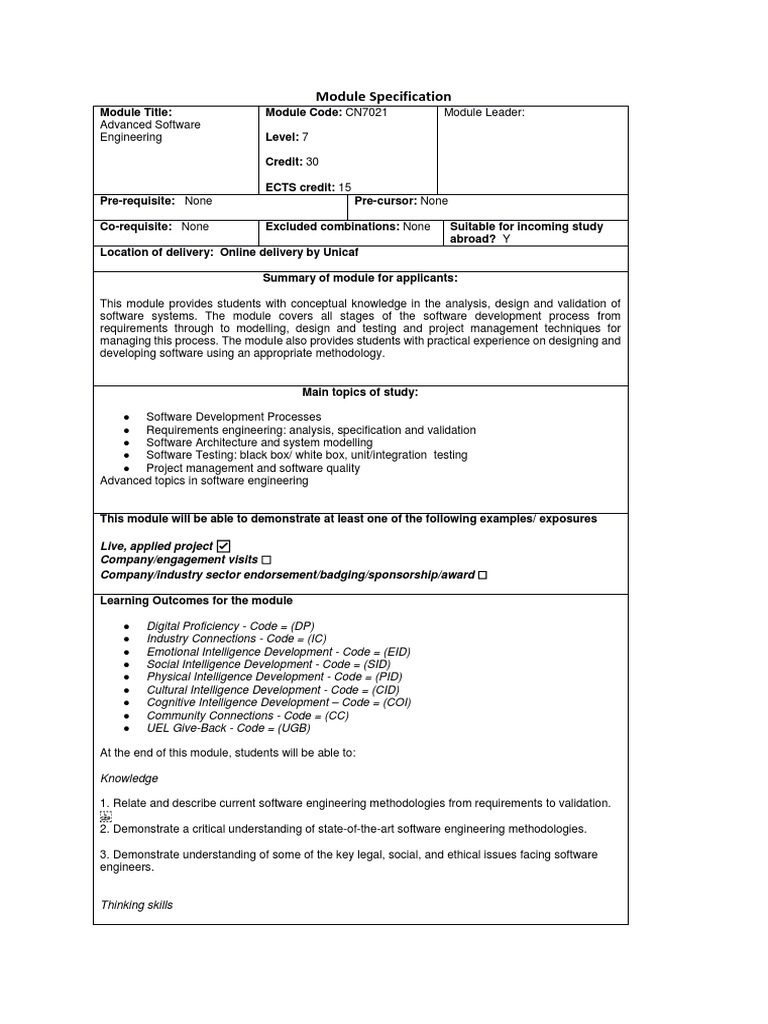 Advanced Software Engineering Module | PDF | Educational Assessment ...