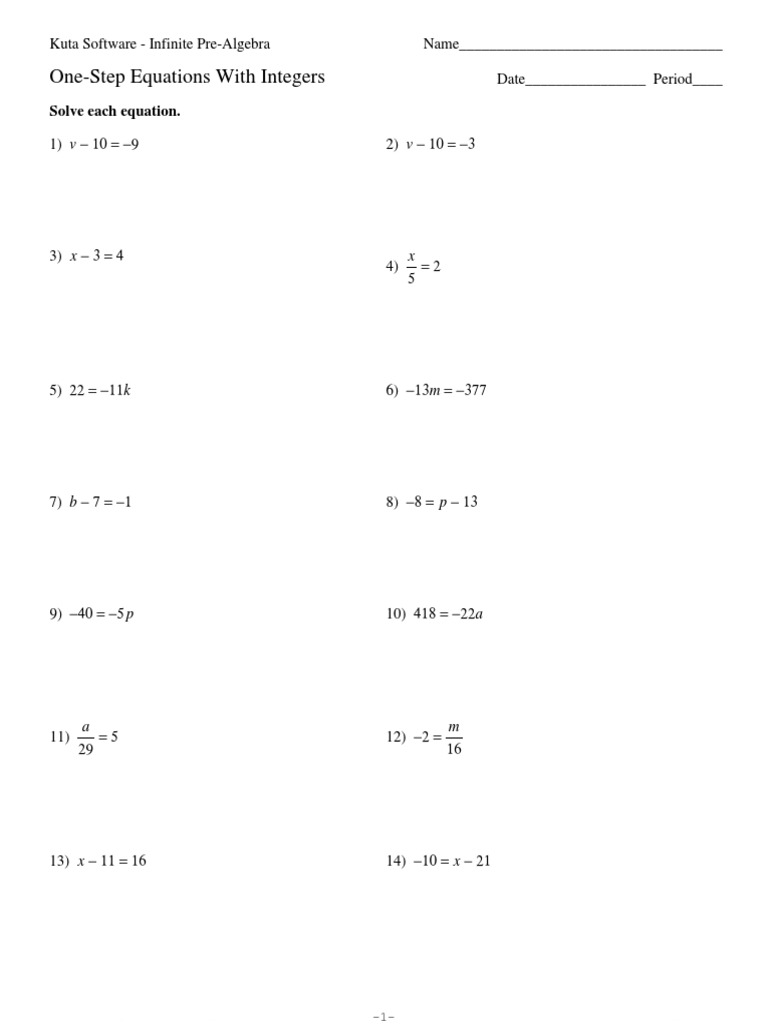 One-Step Equations With Integers | PDF | Mathematics | Mathematical Objects