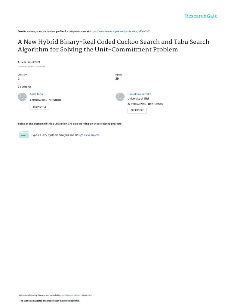 A New Hybrid Binary Real Coded Cuckoo Search And T Pdf Mathematical Optimization