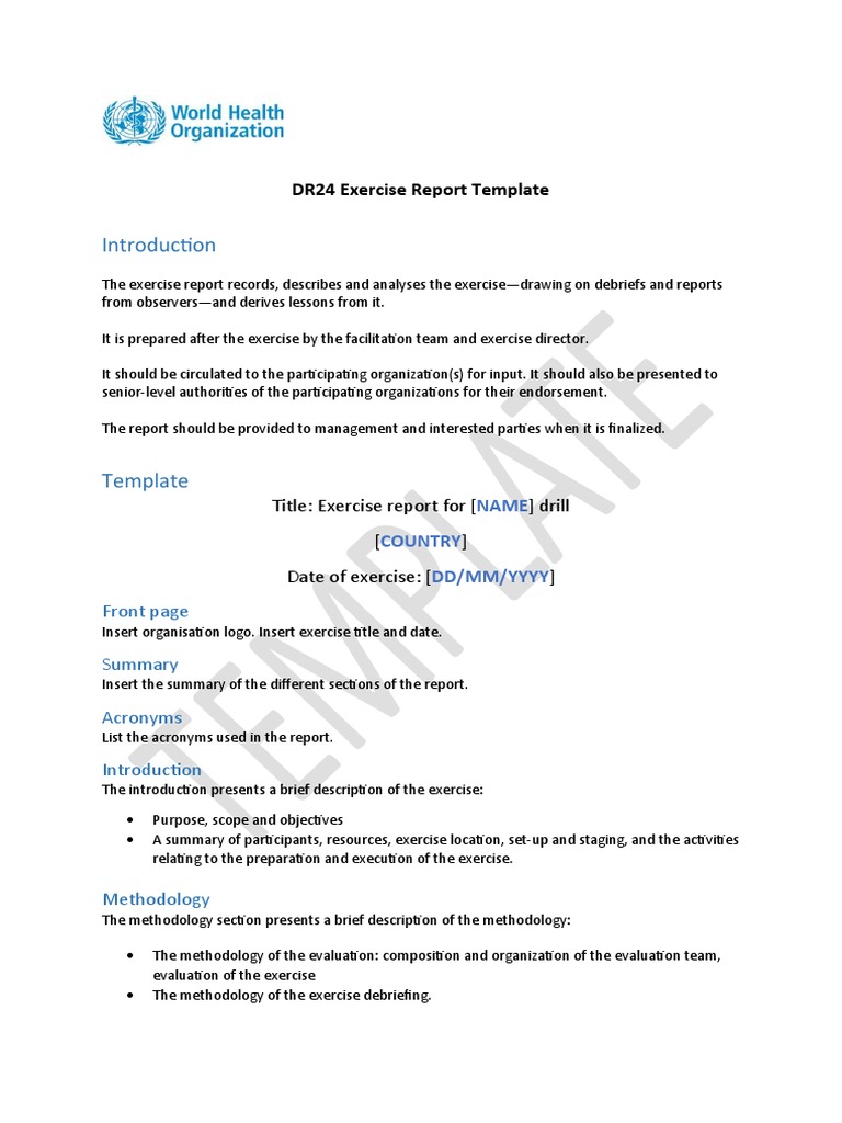 DR24 Exercise Report Template: Title: Exercise Report For Drill Date of ...