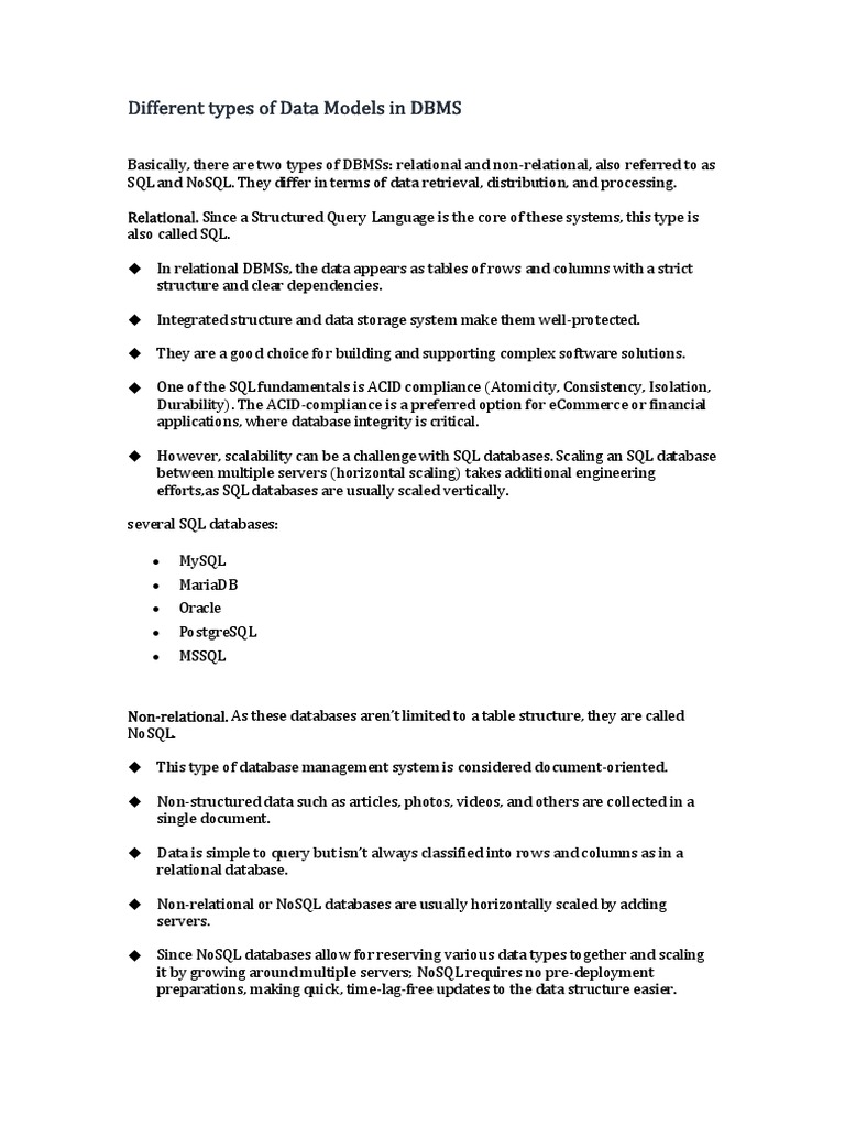 Types Of Data Models In Dbms Pdf