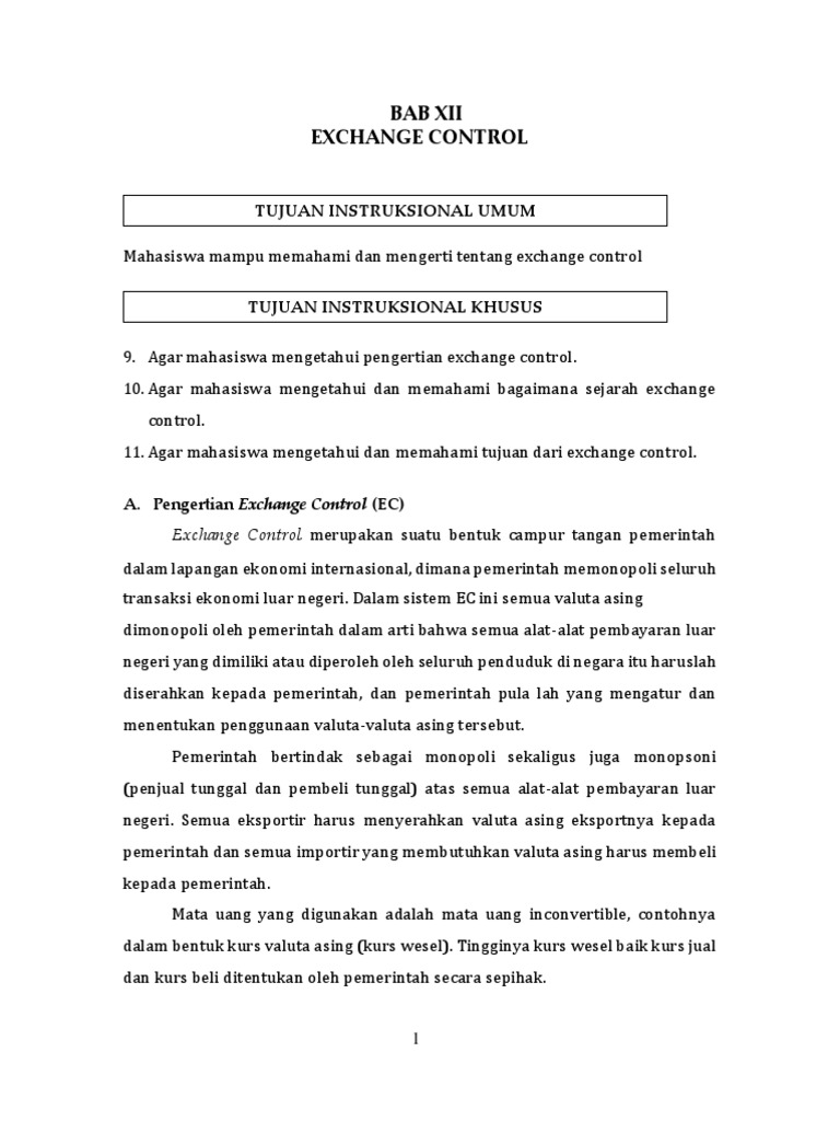 Bab Xii Exchange Control | PDF | Bisnis | Pengelolaan Keuangan & Uang