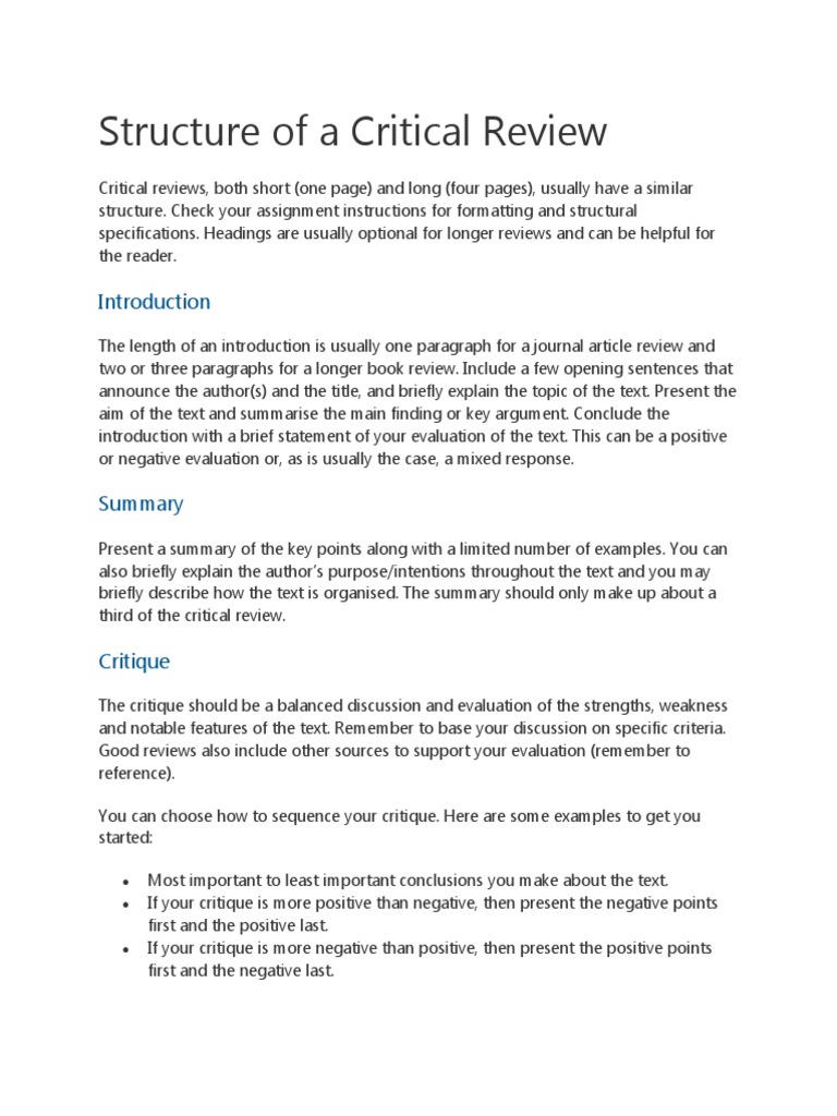 Critical Review Structure Guide | PDF | Evaluation | Writing