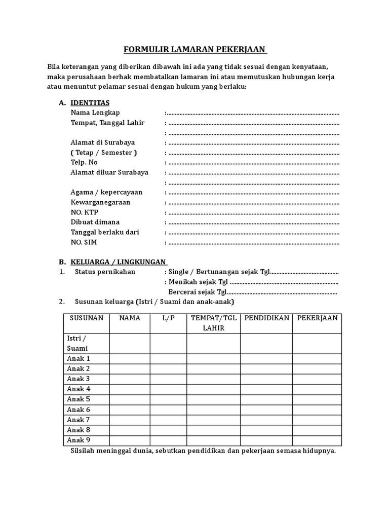 Form Lamaran | PDF