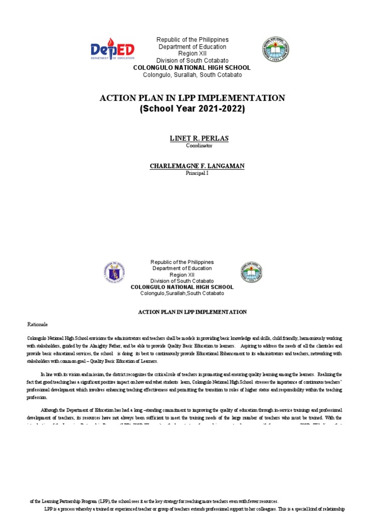 Action Plan in LPP 2021-2022 | PDF | Teachers | Learning