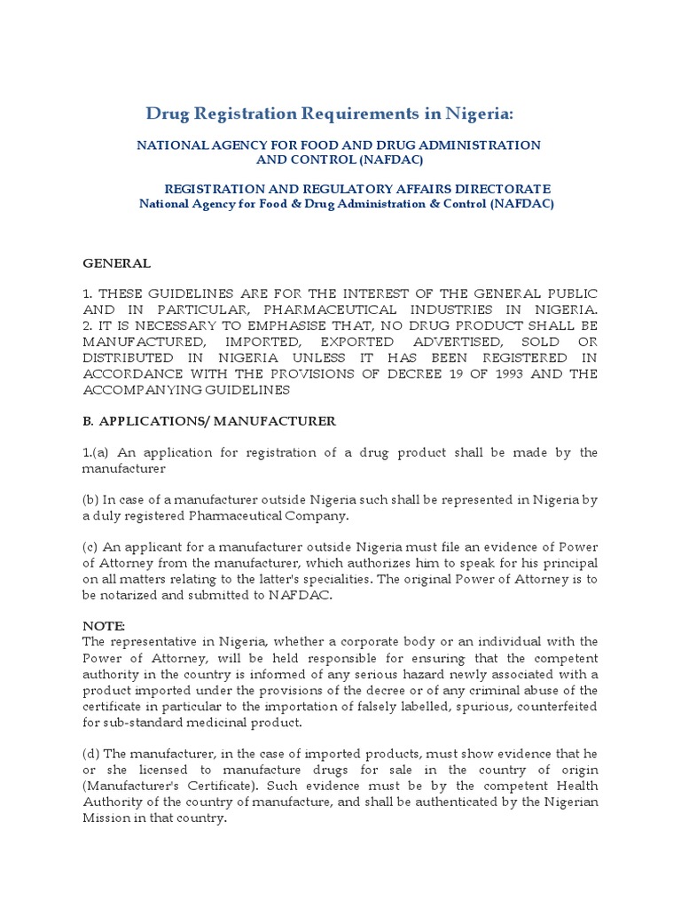 Overview of Drug Registration Requirements in Nigeria | PDF | Generic ...