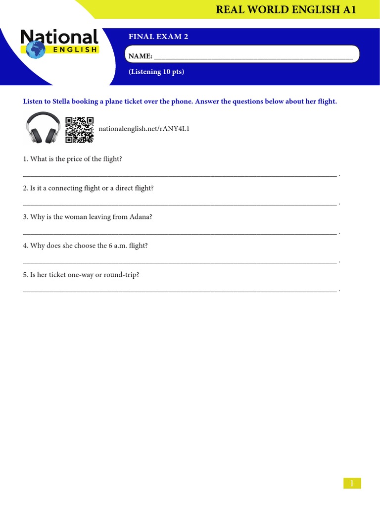 Final Exam 2: Listen To Stella Booking A Plane Ticket Over The Phone ...