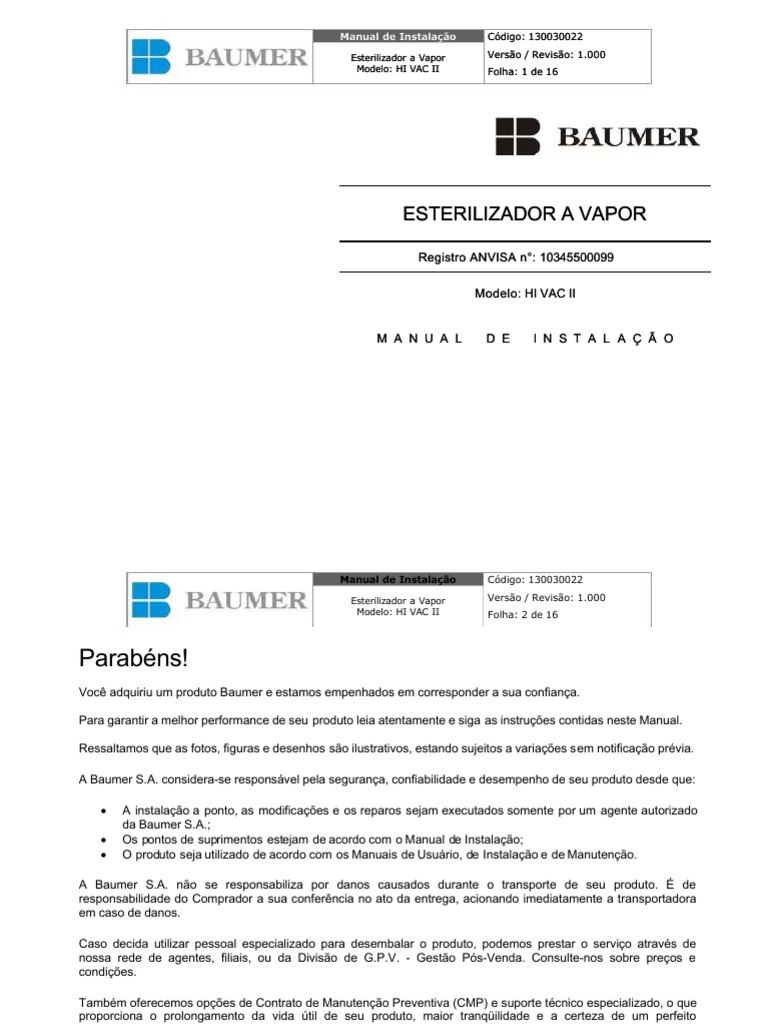 AUTOCLAVE Baumer HI VAC II - MI | PDF | Motor a vapor | Aço