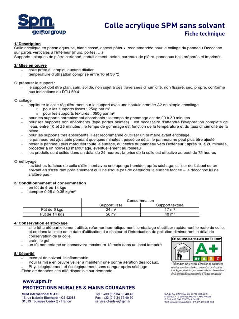 Colle Acrylique SPM : Fiche Technique | PDF | Plâtre | Matériaux de ...