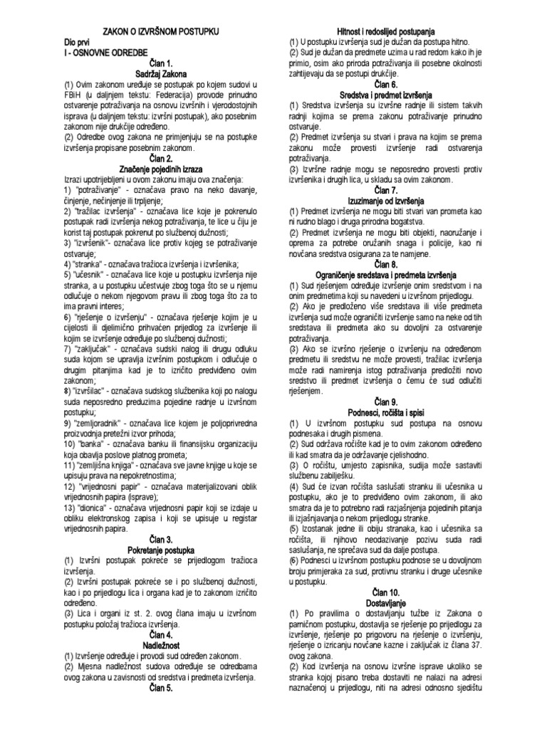 Zakon o Izvrsnom Postupku | PDF