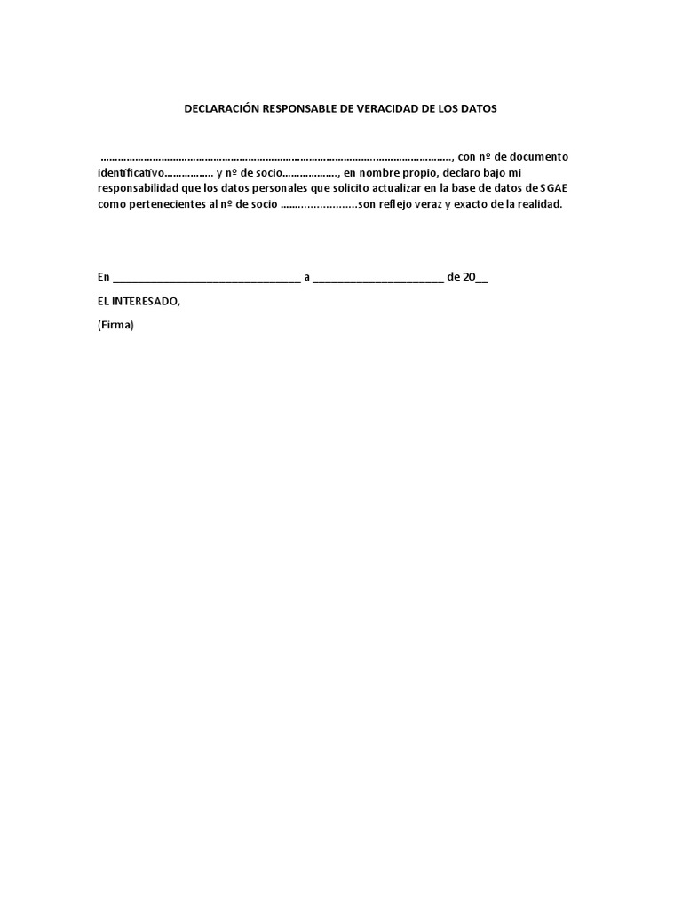 Declaracion Responsable de Veracidad de Los Datos-2 | PDF | Finanzas y dinero | Derecho