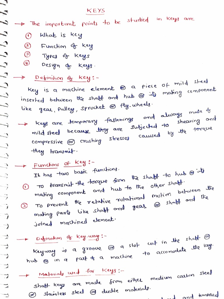 Machine Design Keys Notes | PDF