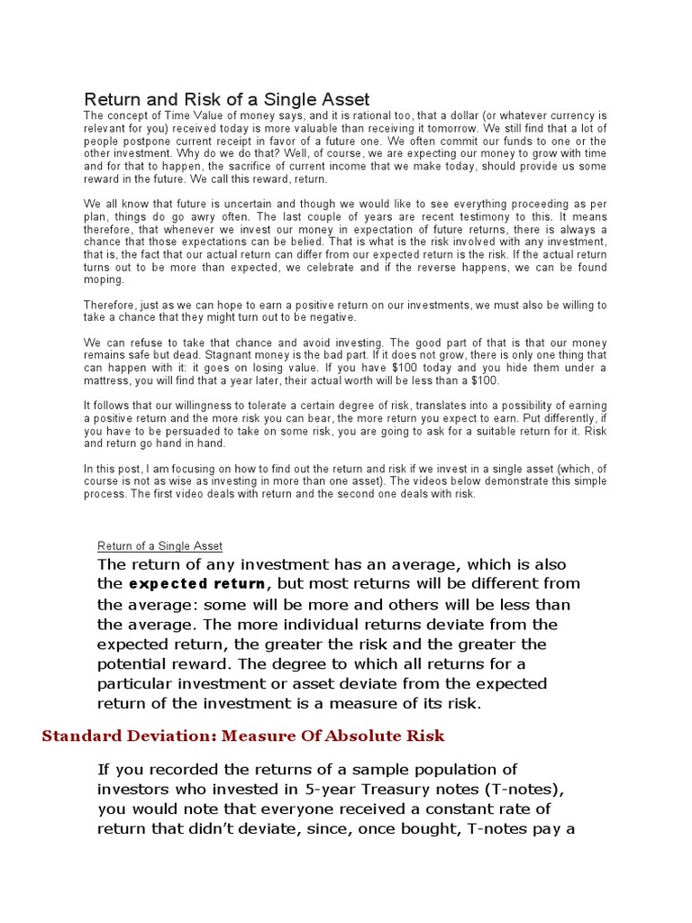 Risk and Return of Single Assets | PDF | Standard Deviation ...