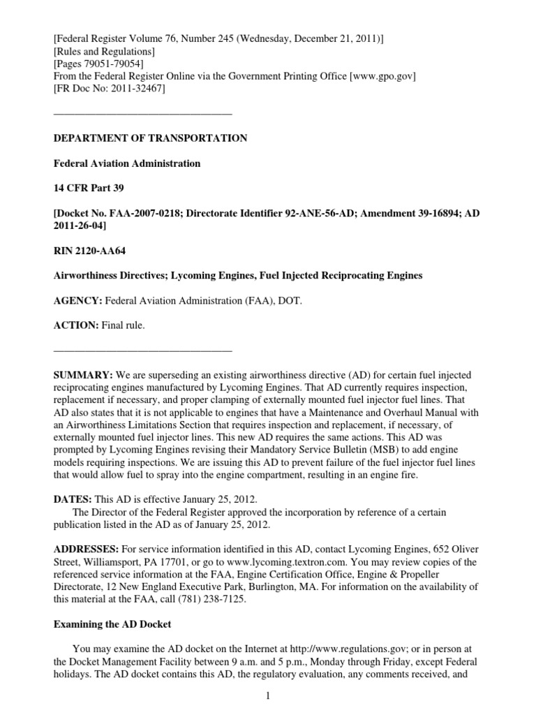 Airworthiness Directive 2011-26-04 | PDF | Federal Aviation ...